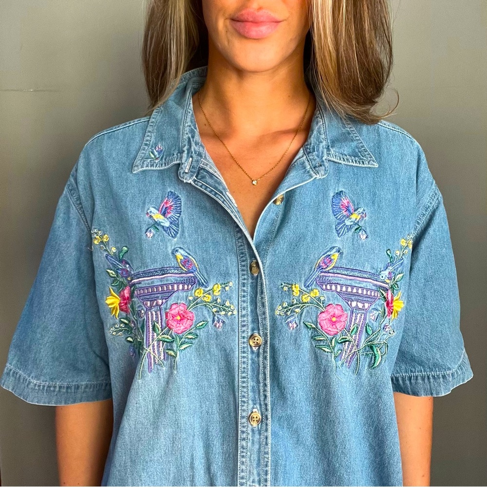 Vintage Bobbie Brooks Embroidered Button Down Denim S… - Gem